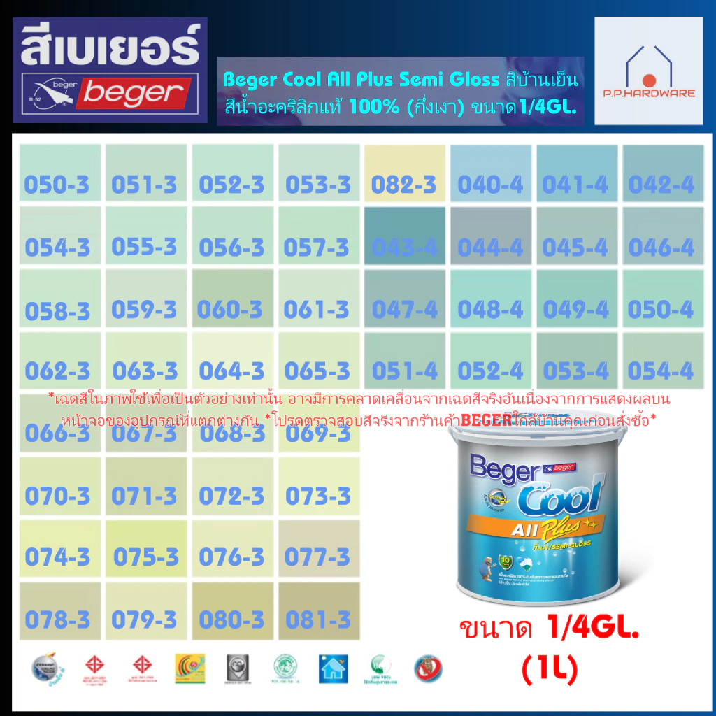 Beger สีภายนอก+ภายใน สีทาบ้าน สีน้ำอะคริลิก สีบ้านเย็น กึ่งเงา Beger Cool All Plus ขนาด1/4GL ...