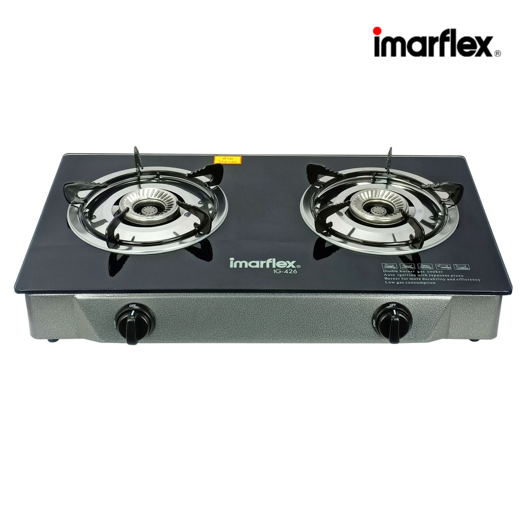 IMARFLEX_2 เตาแก๊ส หัวคู่ หน้ากระจก หัวแสตนเลส IG-426 | Shopee Thailand