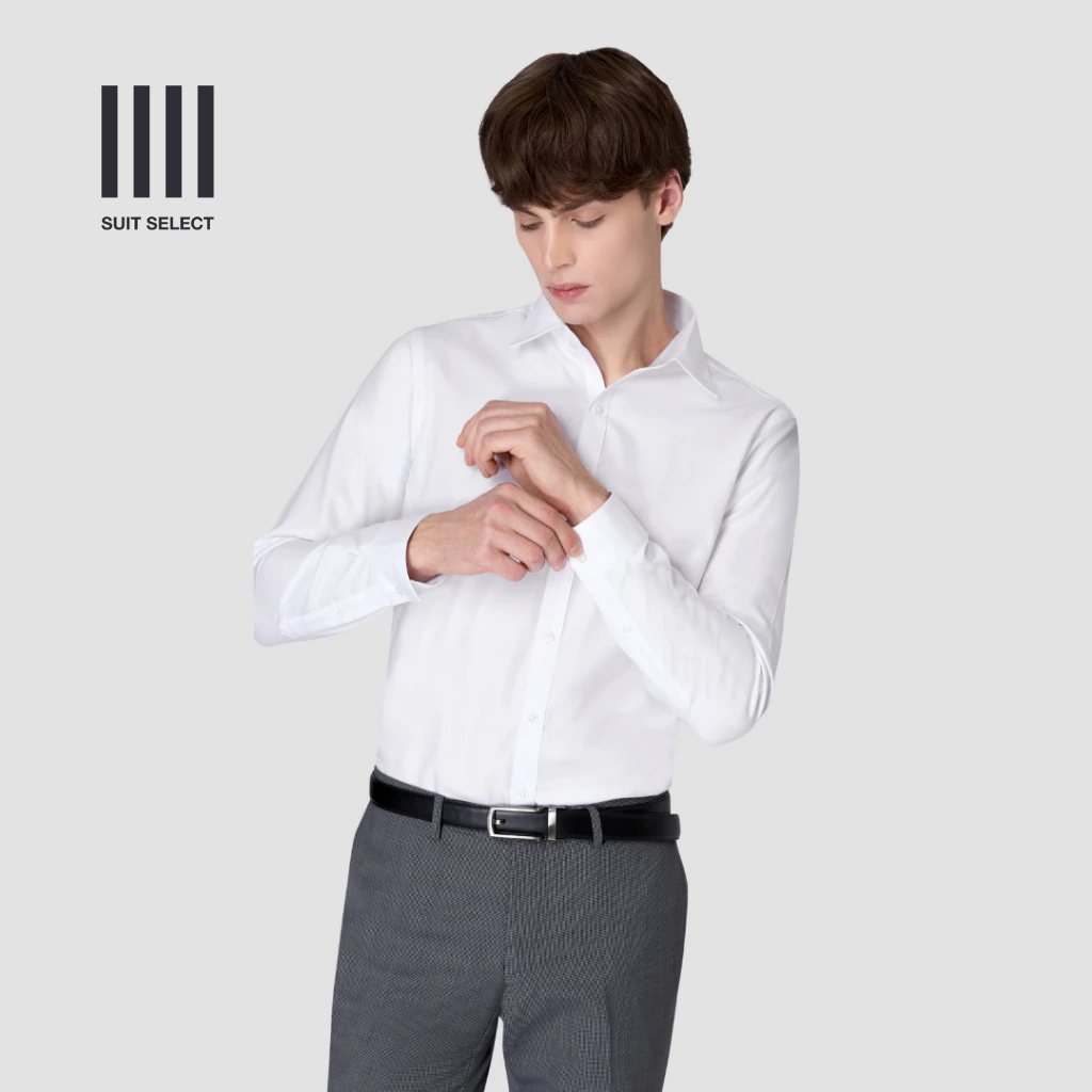 SUIT SELECT Skinny Wide Spread Twill Shirt (White) เสื้อเชิ้ตสีขาว ทรงสลิมฟิต | Shopee Thailand