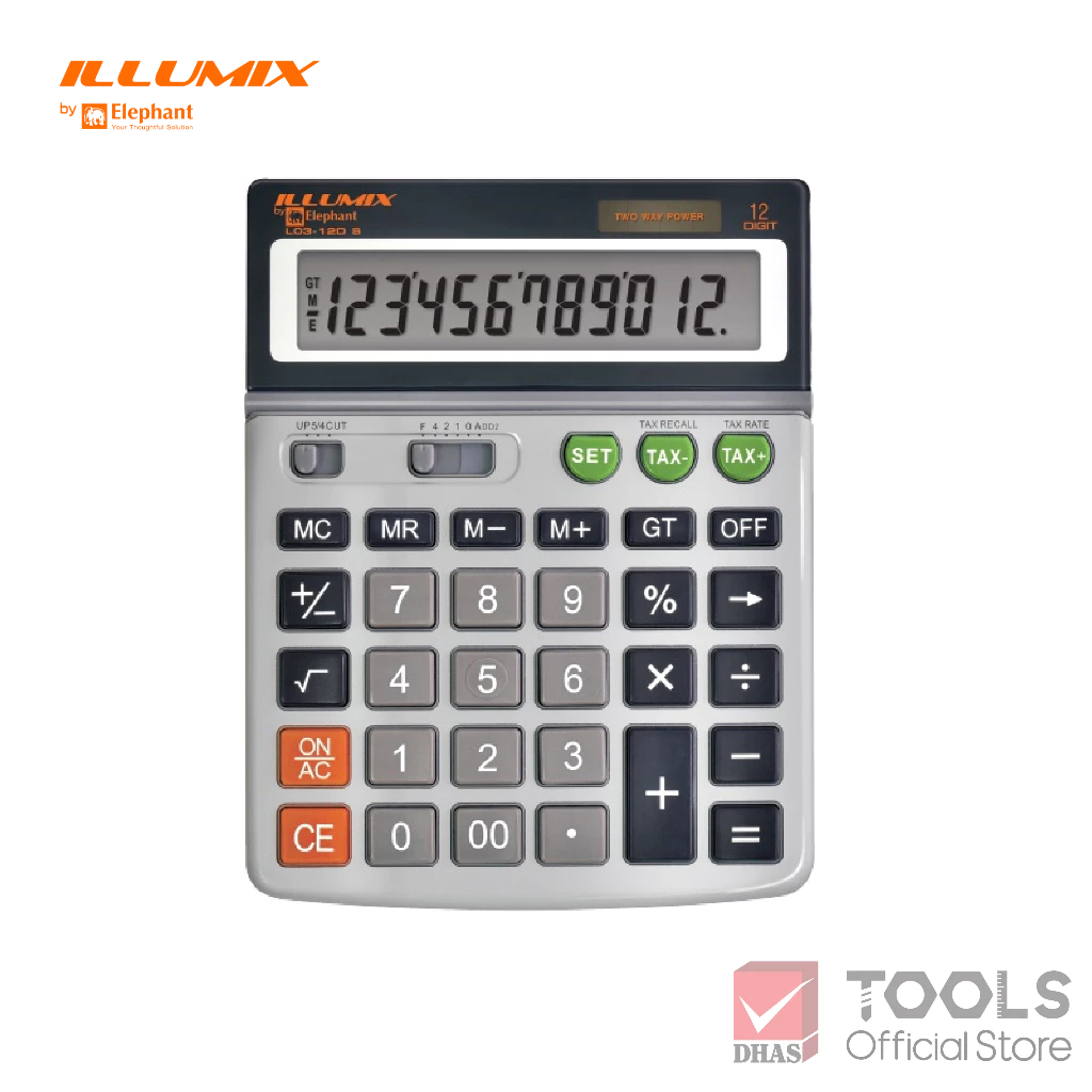 ตราช้าง อิลลูมิกซ์ เครื่องคิดเลข ขนาดใหญ่ รุ่น L03-12D สีเงิน จำนวน 1 ...