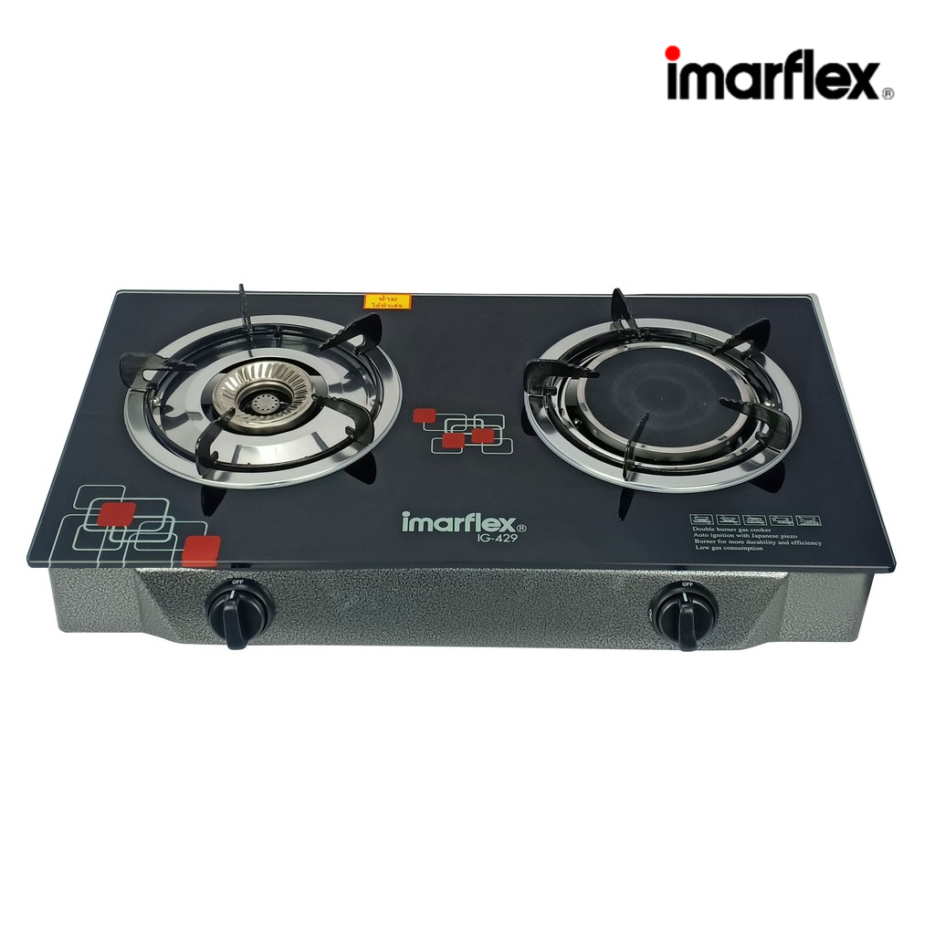 IMARFLEX_1 เตาแก๊ส หัวคู่ หน้ากระจก หัวแสตนเลส/หัวอินฟาเรด IG-429 | Shopee Thailand