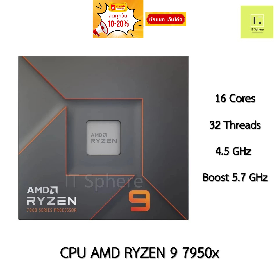 CPU AMD R9 7950x AM5 Ryzen 9 Ryzen9 ซีพียู เอเอ็มดี R 9 7000 series processor 7000series Ryzen 9 ...