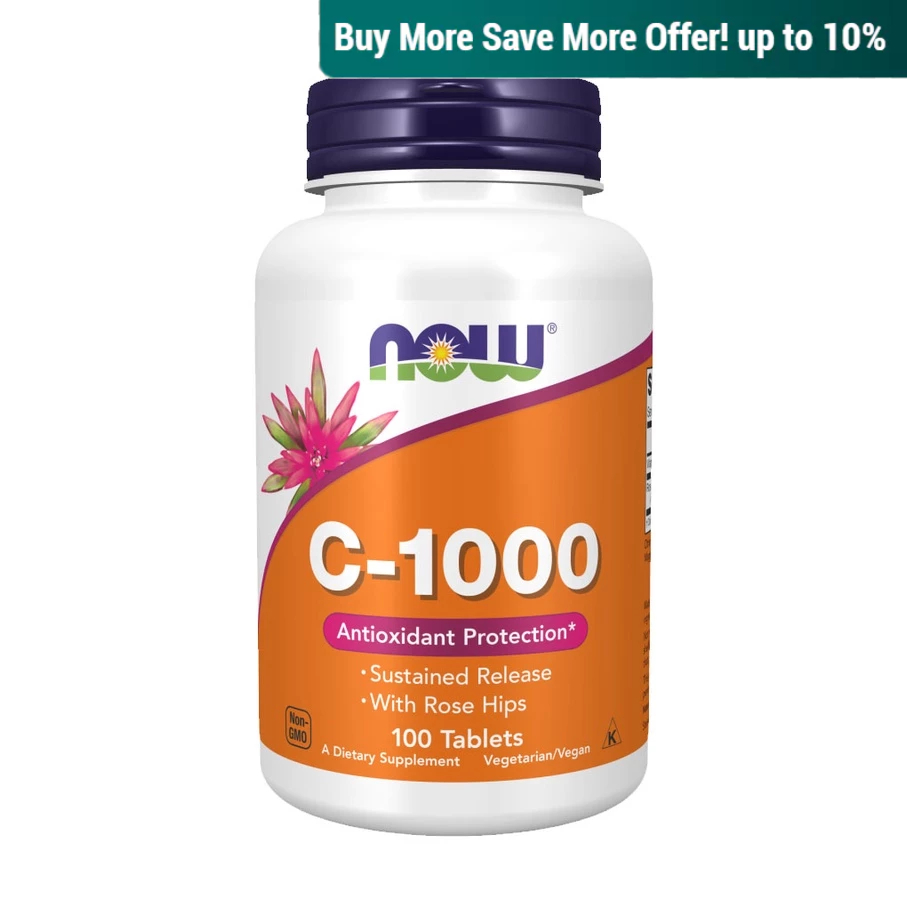 Now Foods, C-1000, Sustained Release With Rose Hips, 100 Tablets ...