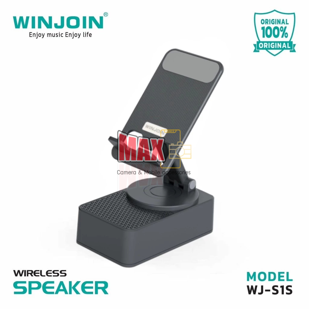 MAX ลำโพงบลูทูธ WJ-S1S ขาตั้งโทรศัพท์มือถือลำโพงบลูทูธพร้อมแบตสำรอง 3-in-1 หมุนและพับเก็บได้ ...