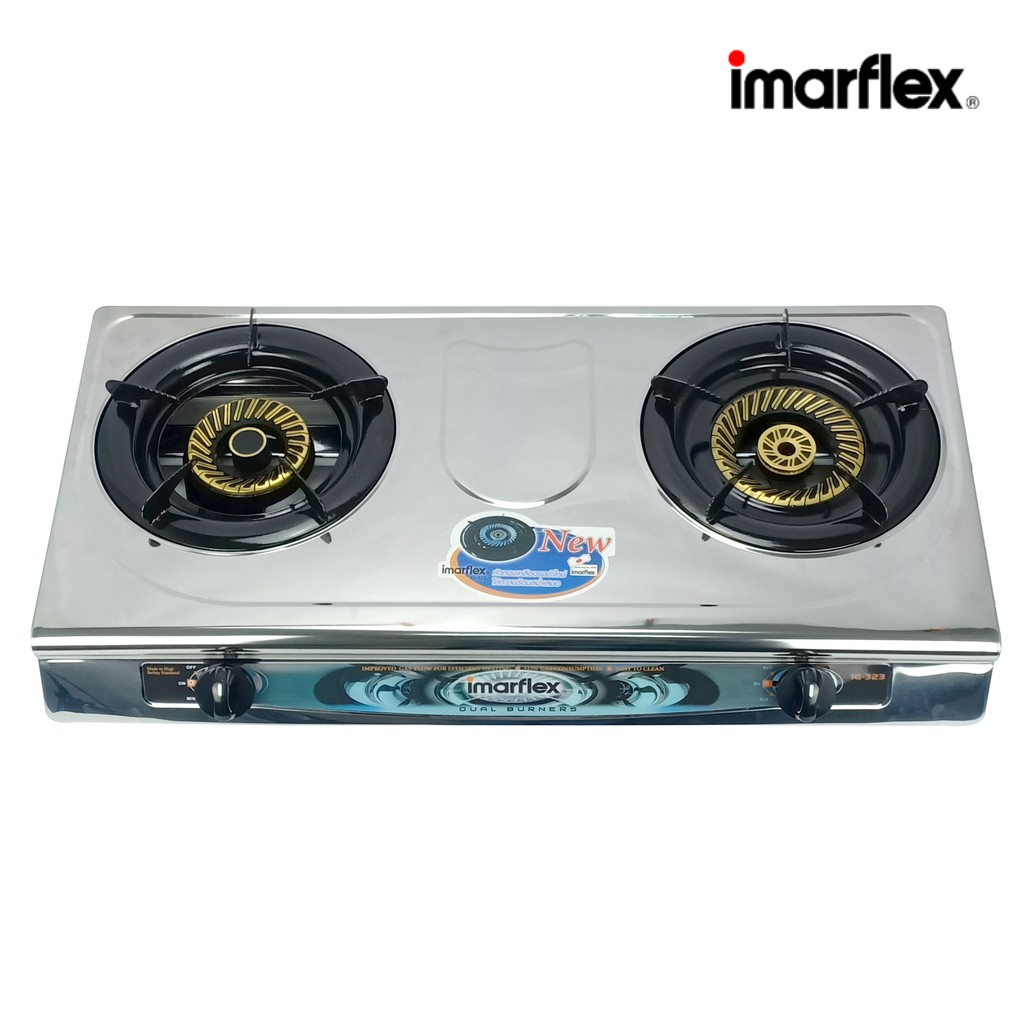 IMARFLEX_2 เตาแก๊ส หัวคู่ หน้าแสตนเลส หัวทองหลือง IG-323 | Shopee Thailand