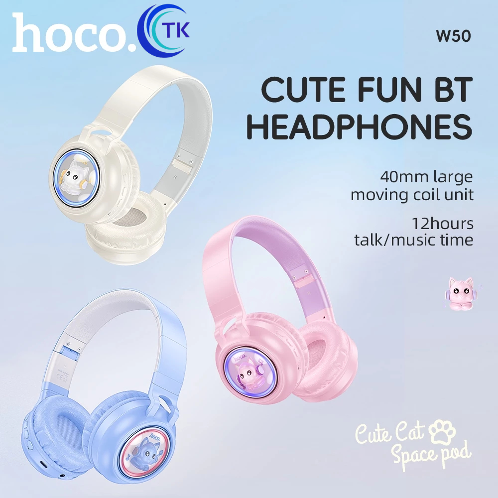 ใหม่!! HOCO W50 หูฟังบลูทูธ หูฟังครอบหูแบบไร้สาย Cute fun BT headphones พับเก็บได้ เบสแน่น ของ ...