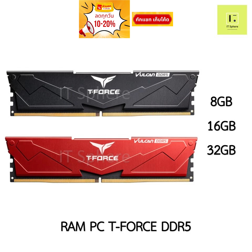 RAM TEAMGROUP T-FORCE VULCAN 8GB 16GB 32GB Bus 5200 6000 OC BLACK RED ...