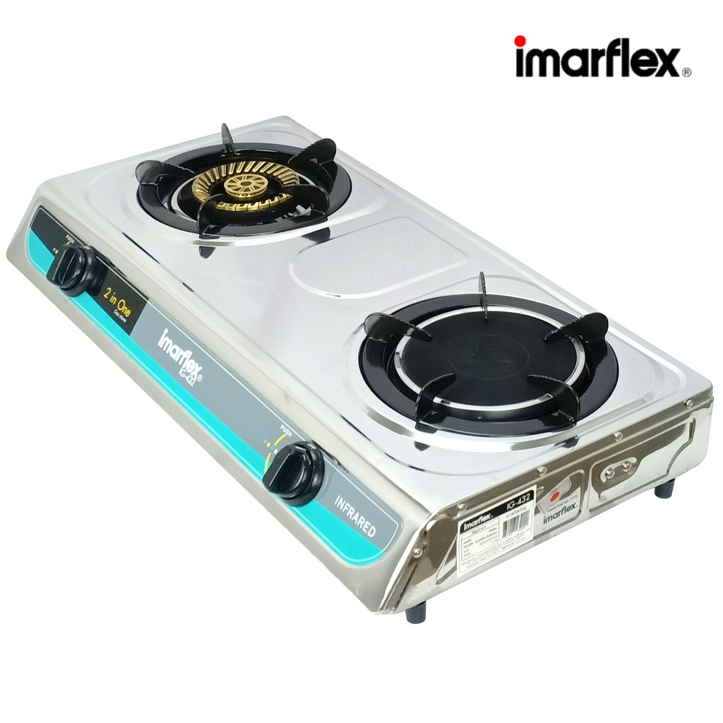 IMARFLEX_2 เตาแก๊ส หัวคู่ หน้าแสตนเลส หัวทองเหลือง/หัวอินฟาเรด IG-432 | Shopee Thailand