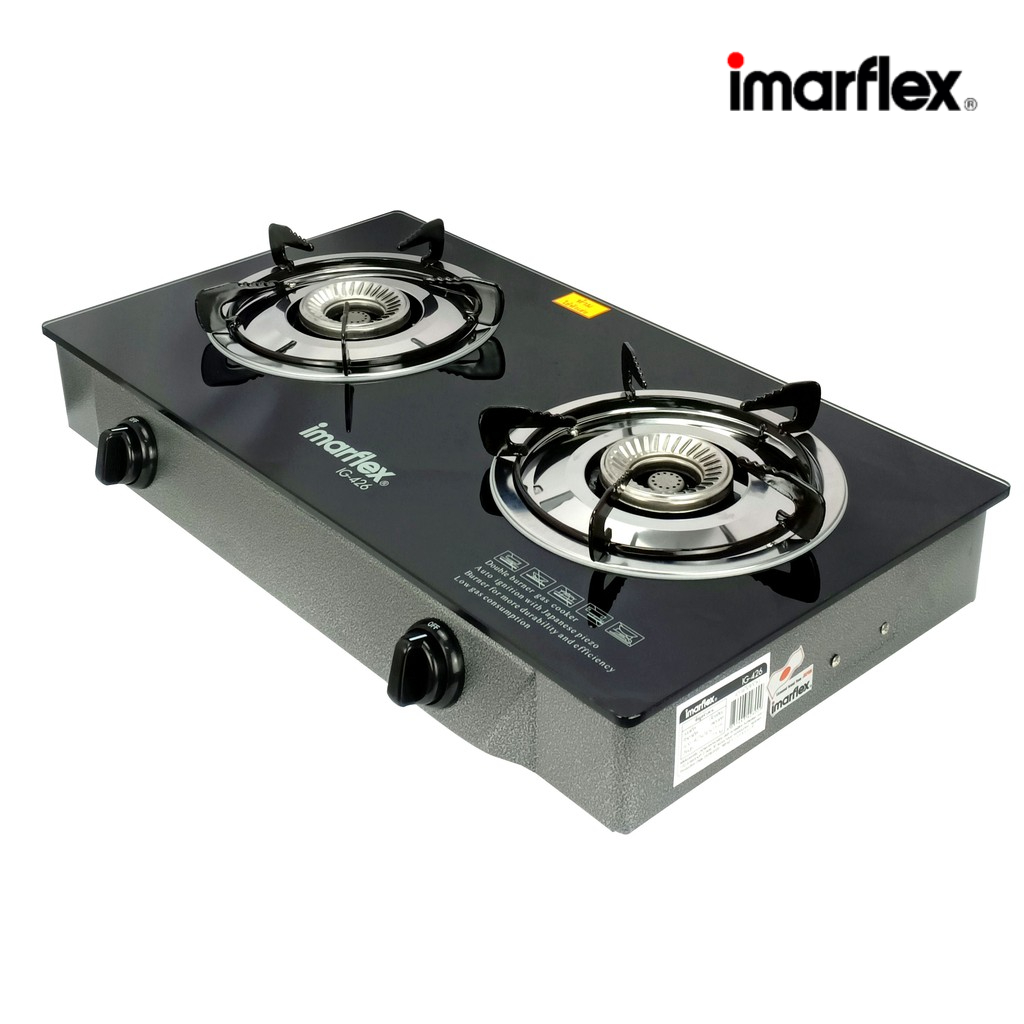 IMARFLEX_2 เตาแก๊ส หัวคู่ หน้ากระจก หัวแสตนเลส IG-426 | Shopee Thailand