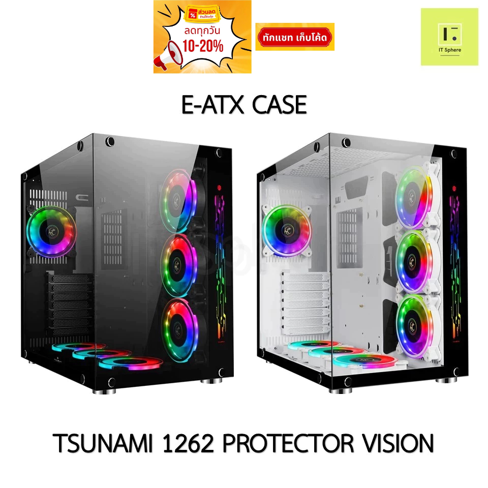 E-ATX CASE TSUNAMI 1262 PROTECTOR VISION GAMING BLACK WHITE เคส เคสPC ...