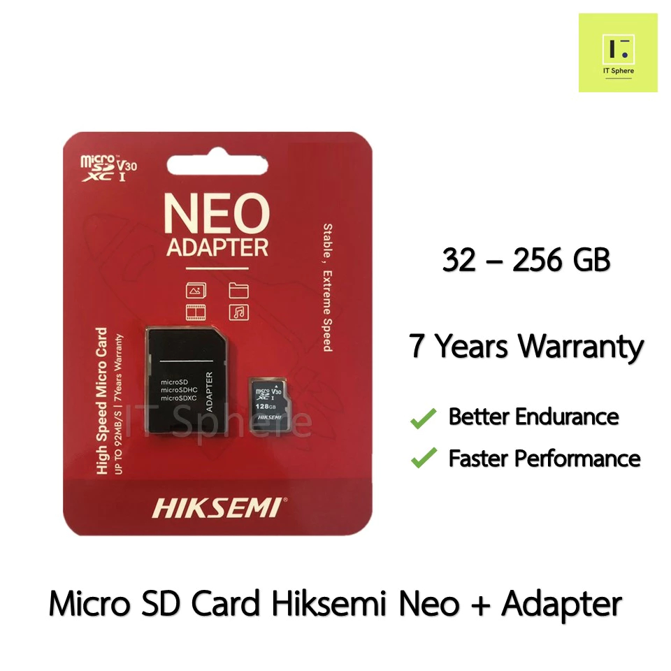 [ของแท้ ศูนย์ไทย] Micro SD Card Hiksemi Neo + Adapter 32GB 64GB 128GB microSDHC?/ Class 10 and ...