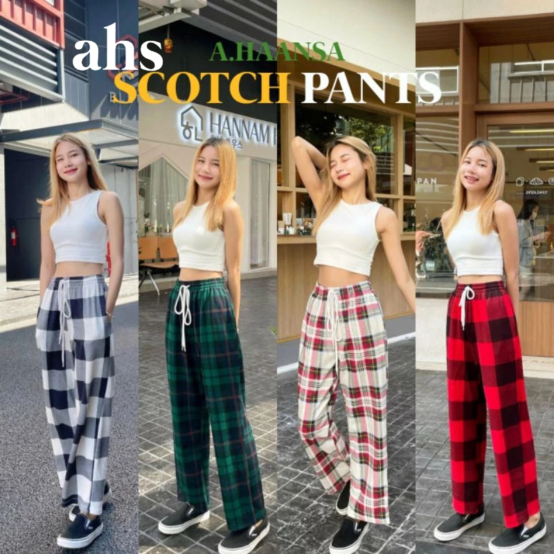 Scotch Pants กางเกงขายาว ลายสก็อต ผ้า Cotton Waffle และ Striped Pant ...