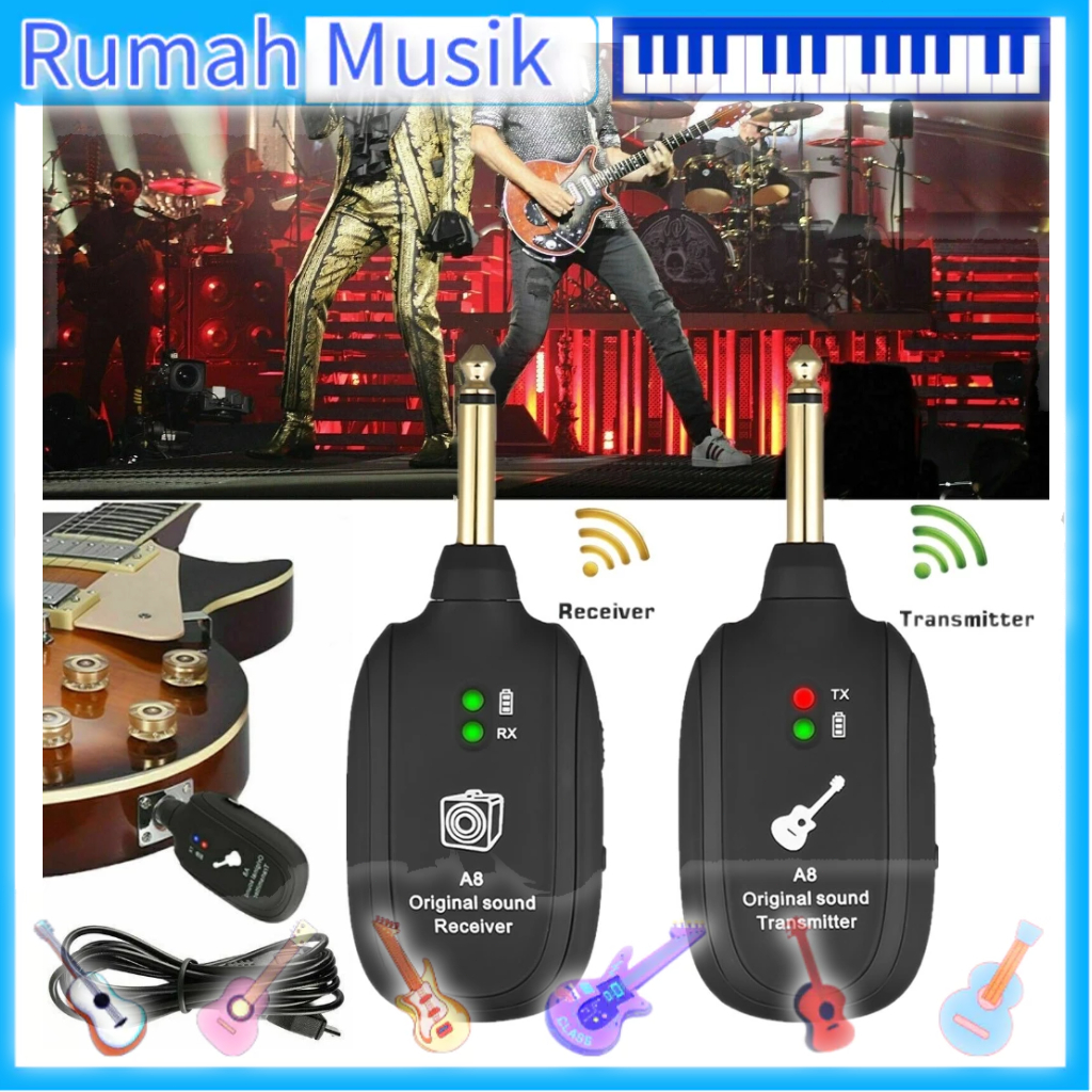 A8 ไร้สาย UHF กีตาร์ชุดเครื่องส่งสัญญาณ 730 mhz 50 M สำหรับกีตาร์ไฟฟ้าเบสไวโอลิน | Shopee Thailand
