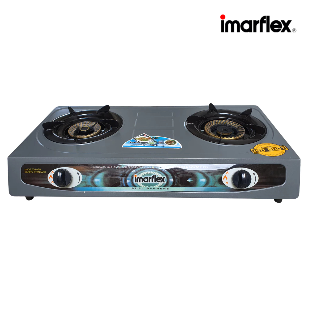 [เกรดบี/กล่องชำรุด] Imarflex_Z_ เตาแก๊สเหล็กพ่น "สีเทา" หัวคู่ หัวทองเหลือง รุ่น IG-323(B ...