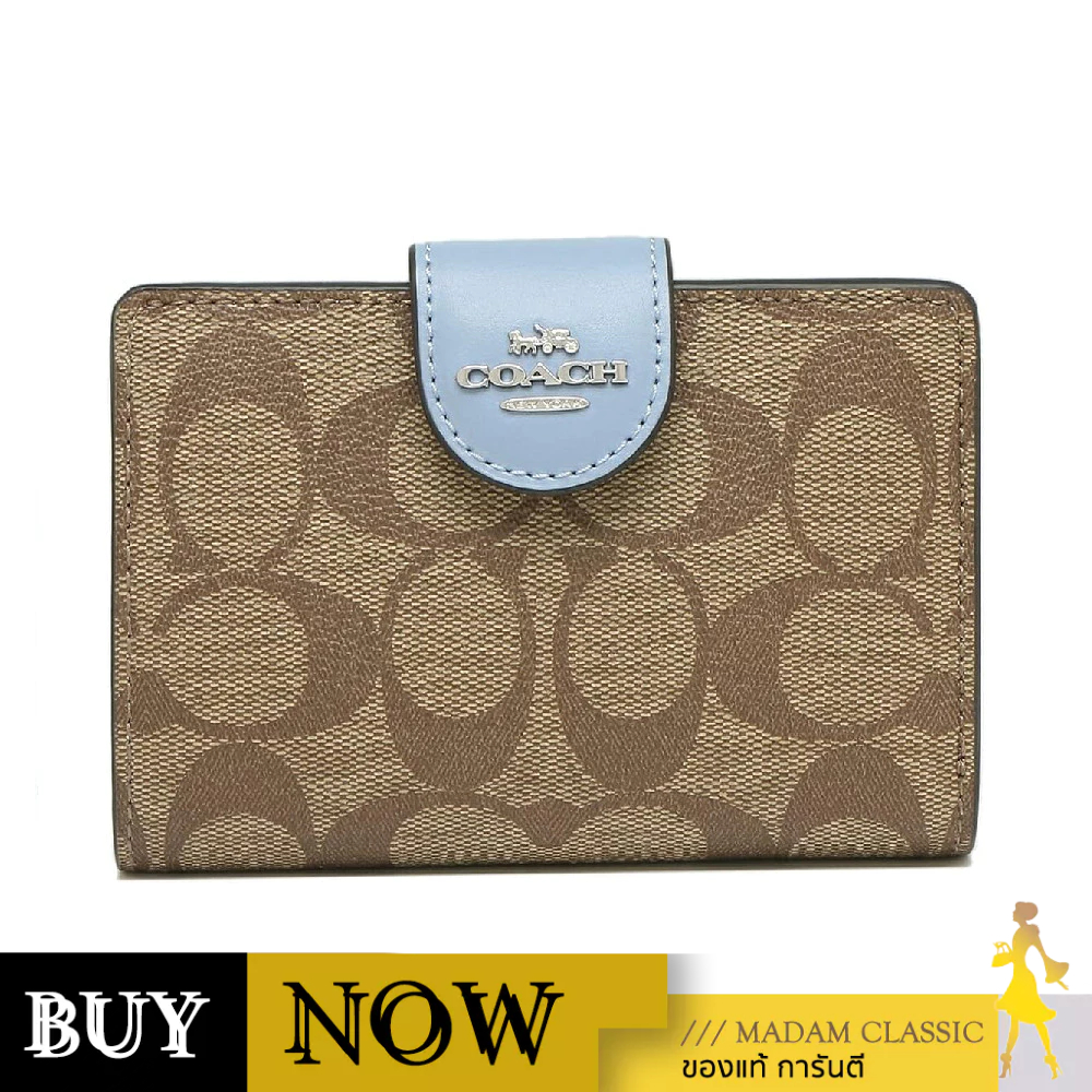 กระเป๋าสตางค์ COACH C0082 MEDIUM CORNER ZIP WALLET IN SIGNATURE CANVAS ...