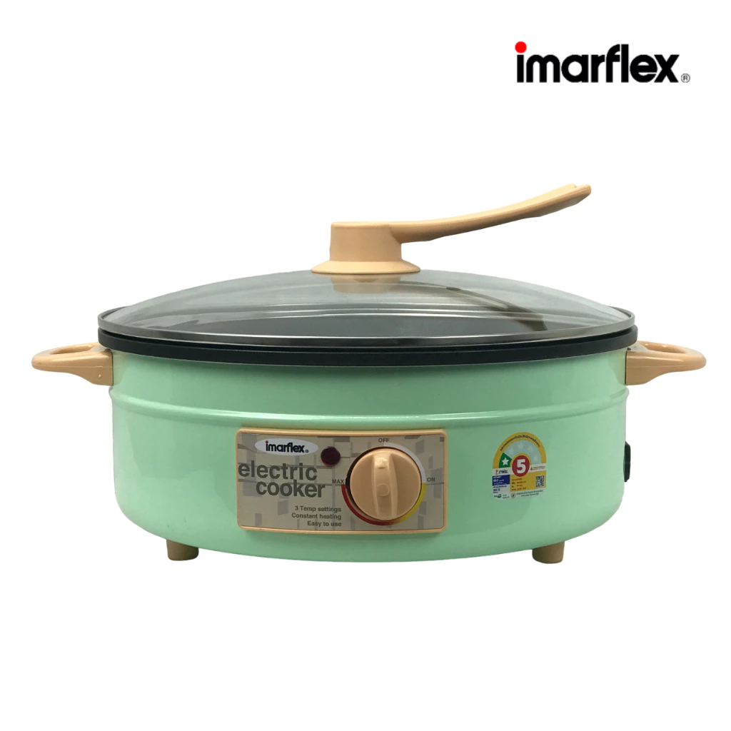 IMARFLEX_1 กระทะไฟฟ้าอลูมิเนียม ฝาแก้ว แบบเคลือบ ขนาด 3 ลิตร IP-134 | Shopee Thailand