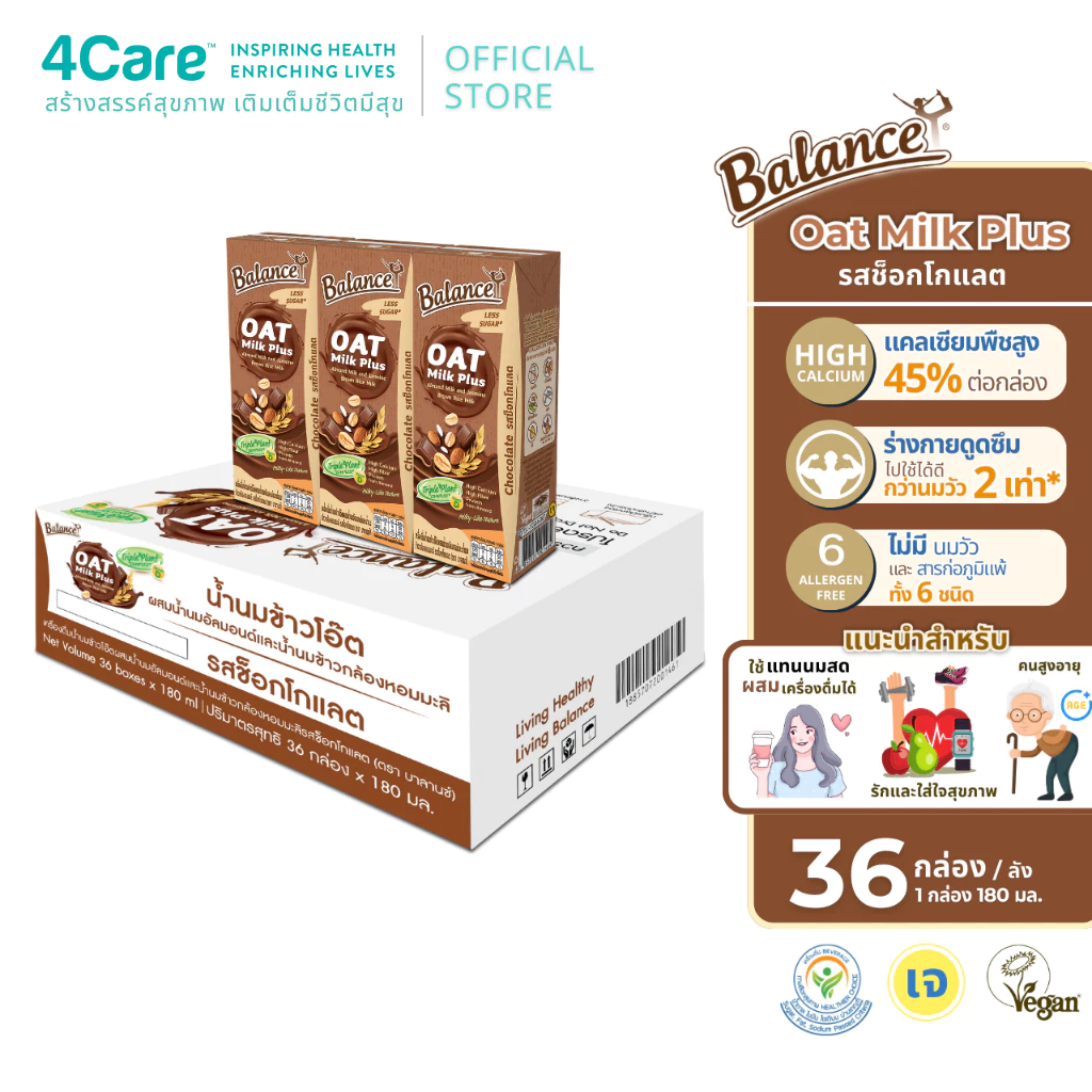 BALANCE OatMilk Plus (180 ml X 36 กล่อง) อร่อยครีมมี่ รส Chocolate - 1 Carton | Shopee Thailand