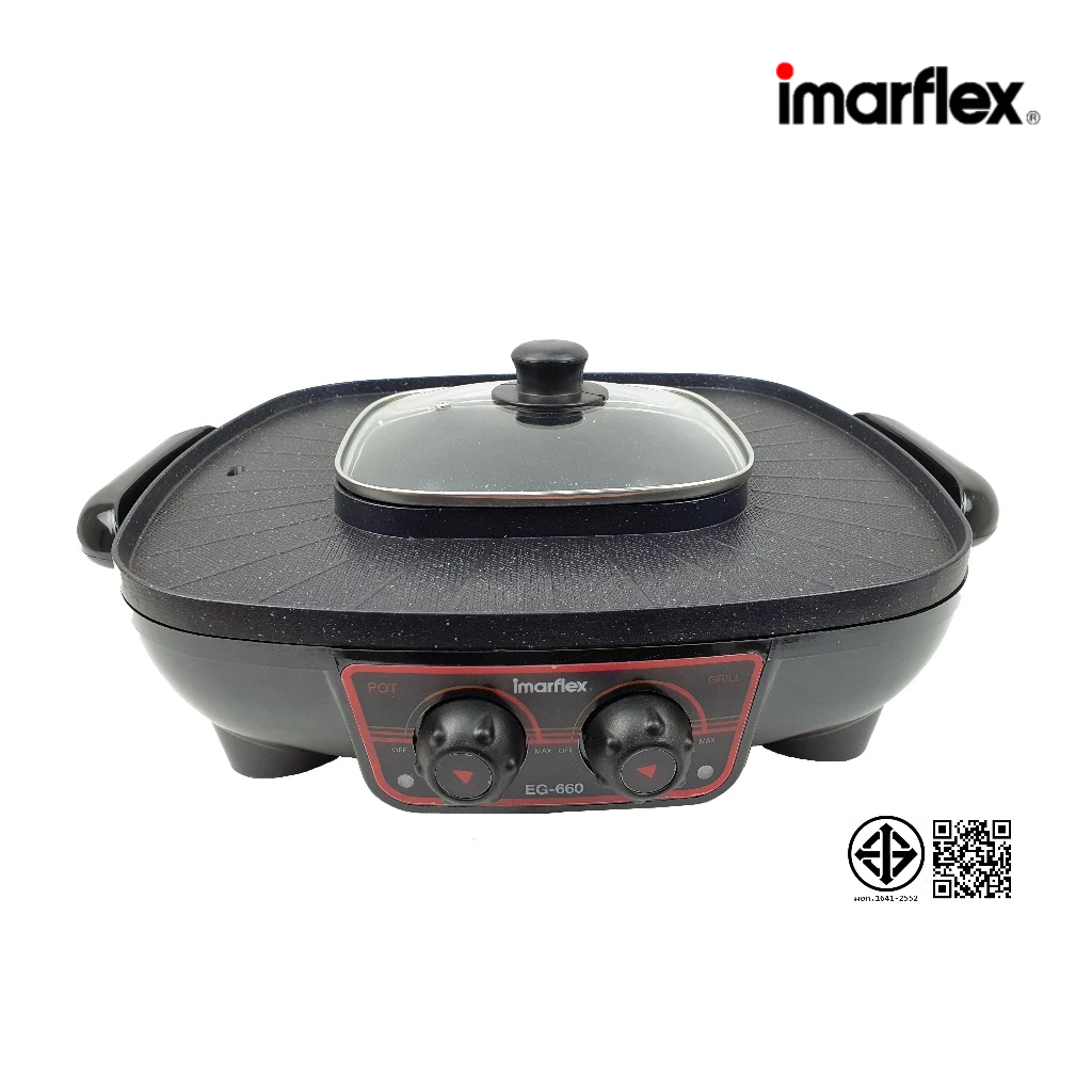 [สินค้าเกรดบี] Imarflex_Z_ เตาย่างอเนกประสงค์ หม้อต้มแยก 2 ฝั่ง รุ่น EG-660(B) | Shopee Thailand