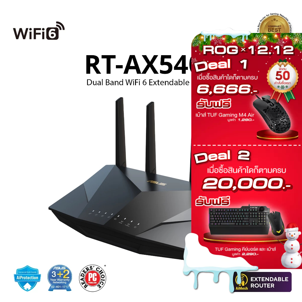 ASUS RT-AX5400 AX5400 Dual Band WiFi 6 (802.11ax) Extendable Router ...