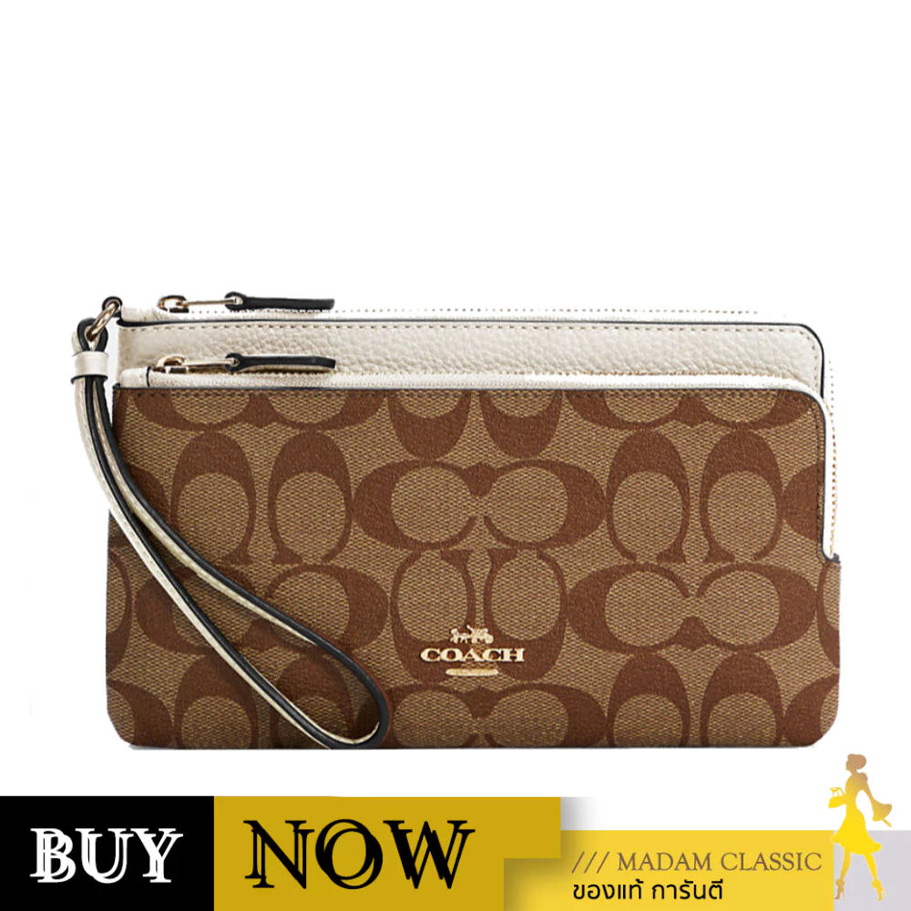 กระเป๋าสตางค์คล้องมือ COACH C5576 DOUBLE ZIP WALLET IN SIGNATURE CANVAS ...