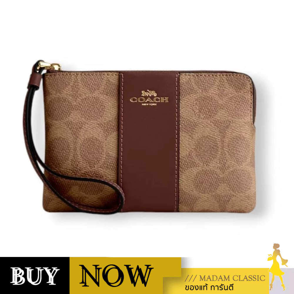 กระเป๋าสตางค์ผู้หญิง COACH CW854 Signature coated canvas and smooth ...