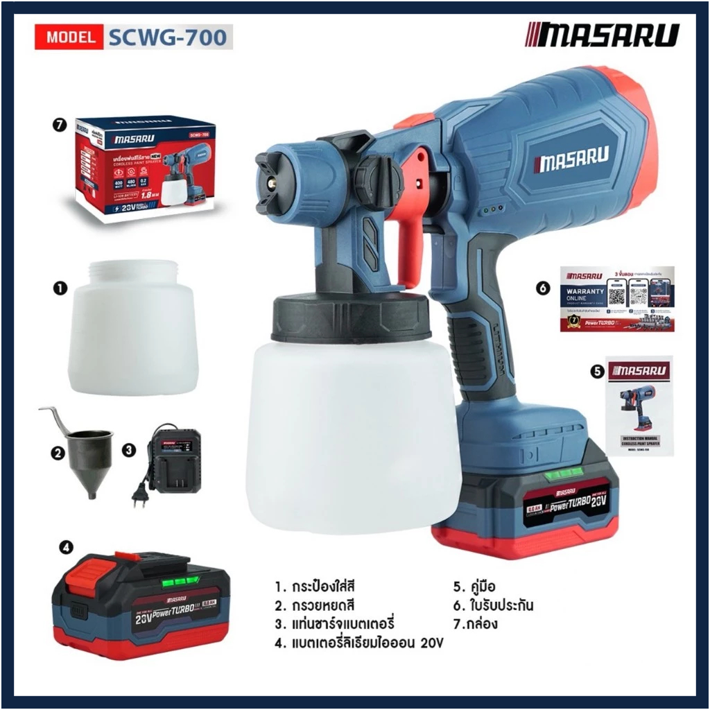 MASARU กาพ่นสีไร้สาย รุ่น SCWG-700 เครื่องพ่นสี กาพ่นสี ใช้สีน้ำ สี ...