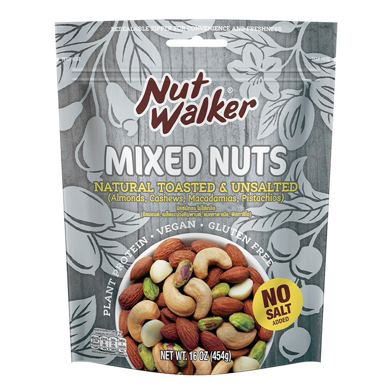 นัท วอคเกอร์ มิกซ์นัทอบ ไม่ใส่เกลือ 454 กรัม (NUT WALKER Mixed Nut Natural Toasted Unsalted 454 ...