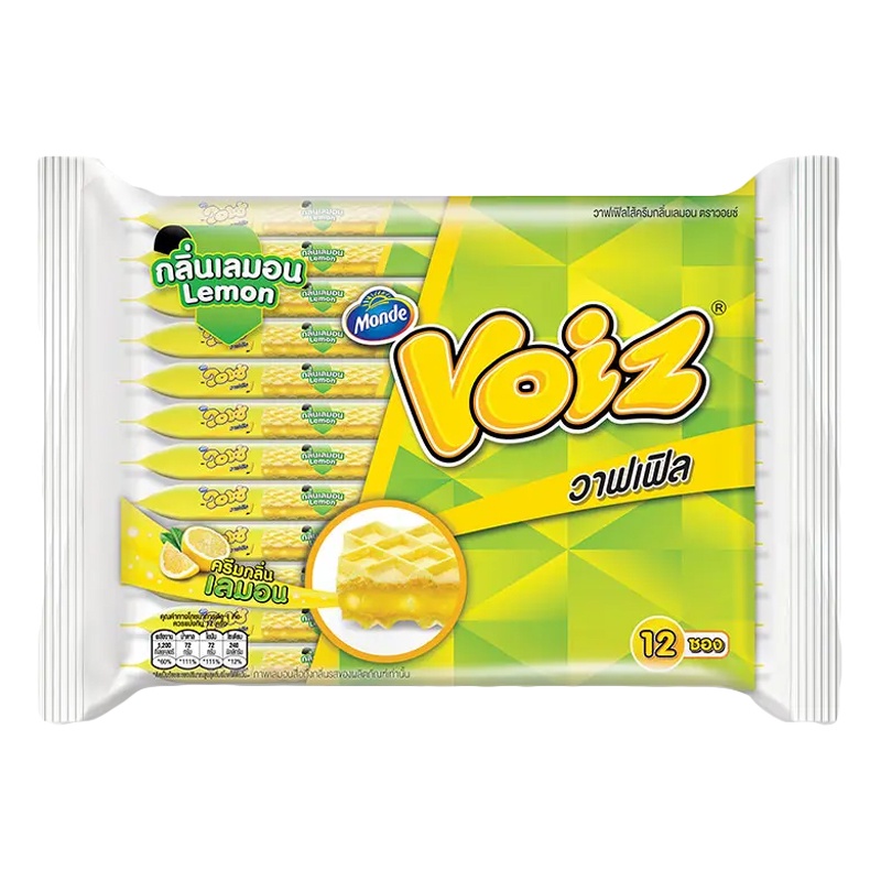 วอยซ์ วาฟเฟิลกลิ่นเลมอน 19 ก. 12 ชิ้น ( VOIZ Waffle Lemon Flavour 19 g 12 pcs ) | Shopee Thailand