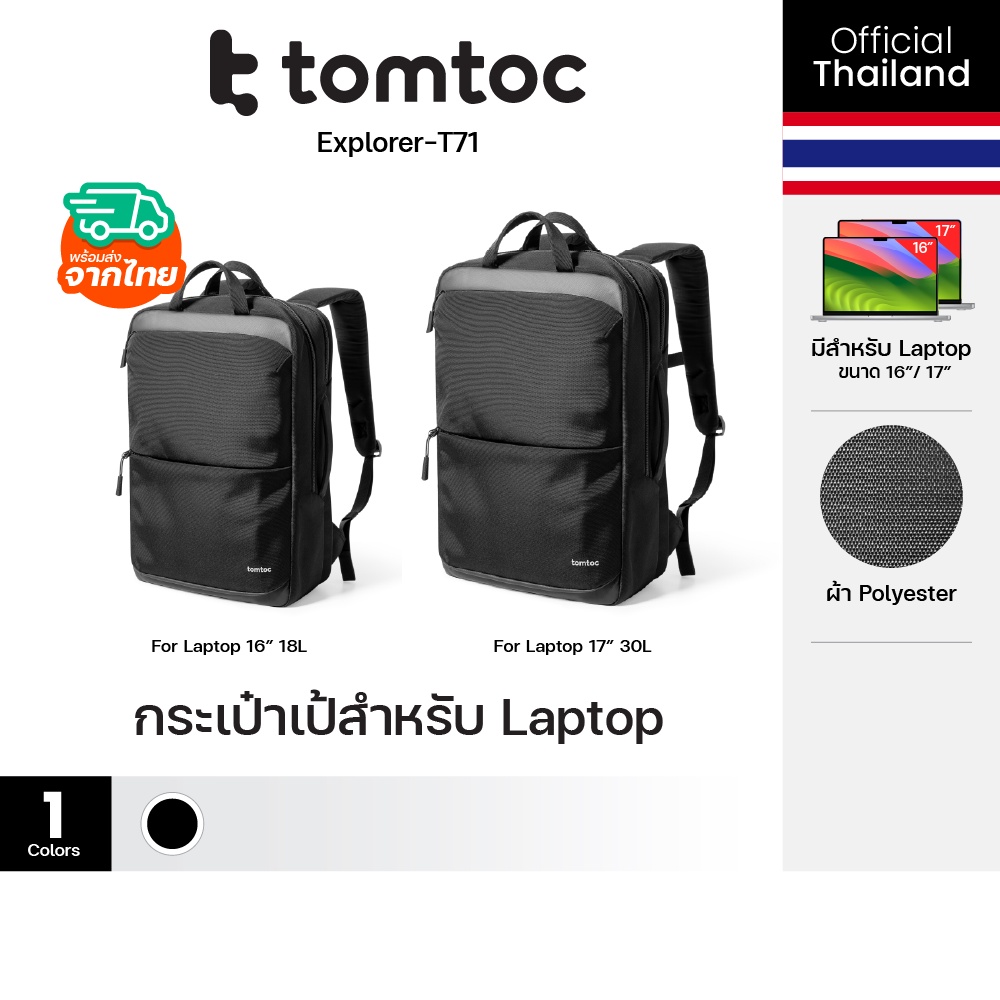 Tomtoc Explorer T71 Laptop Backpack กระเป๋าเป้สะพายหลัง ความจุ 18L ...