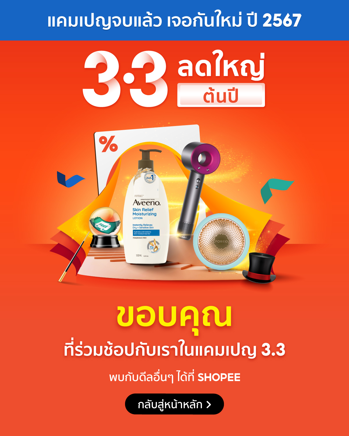 Shopee โปร 3.3 Mega Shopping Sale l ขอบคุณที่ไว้วางใจช้อป Shopee