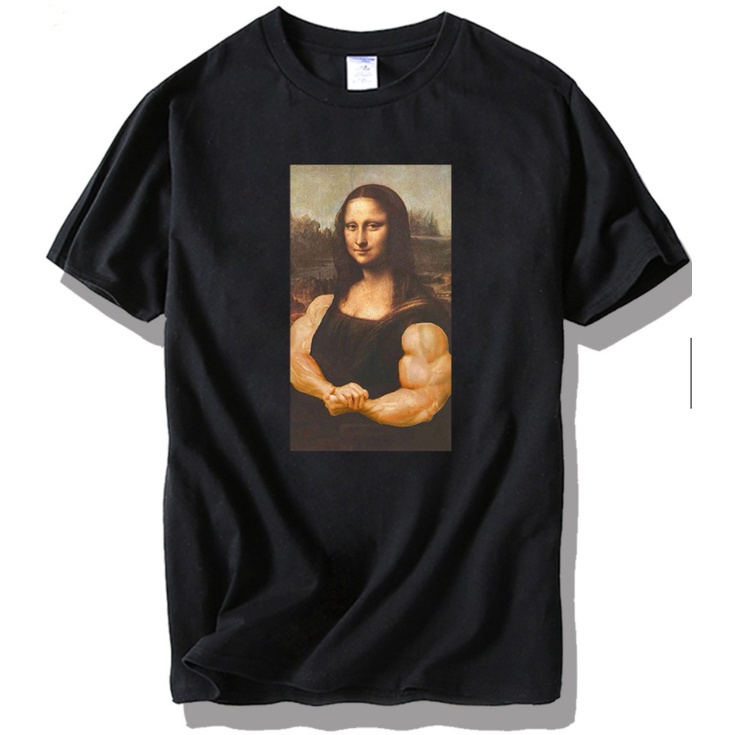 tshirtเสื้อยืดคอกลมฤดูร้อนเสื้อยืดแขนสั้น พิมพ์ลาย Mona Lisa Muscle ...