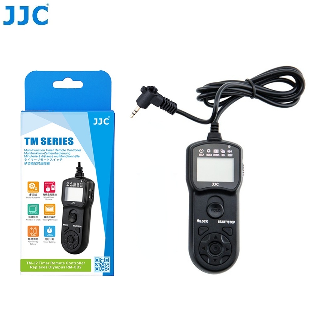 JJC TM-J2 รีโมทคอนโทรลแบบมีสายตั้งเวลาเปลี่ยน RM-CB2 กล้องชัตเตอร์ เครื่องวัดระยะ สำหรับ OM ...