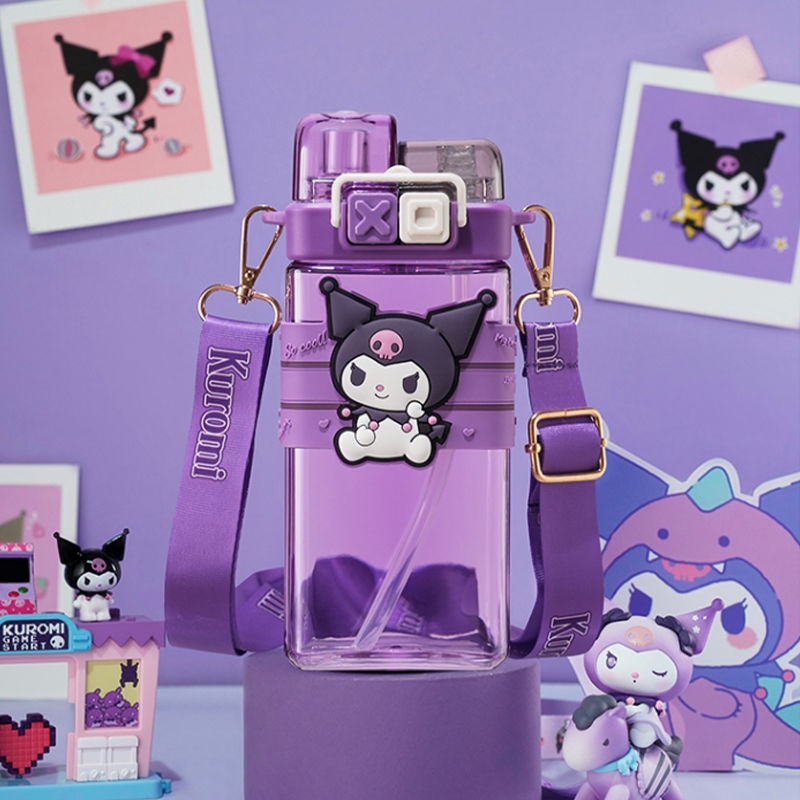 Sanrio ขวดน้ํา ถ้วยปากคู่ น่ารักถ้วยสี่เหลี่ยม Kuromi พลาสติก ขวดน้ําเก็บความเย Crayon Shin-chan ...