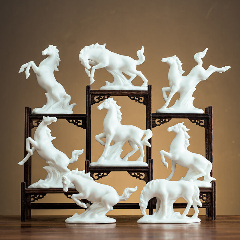 Jjkm ตุ๊กตาม้านําโชค เซรามิค ขนาดเล็ก สีขาว สําหรับตกแต่งบ้าน ออฟฟิศ ...