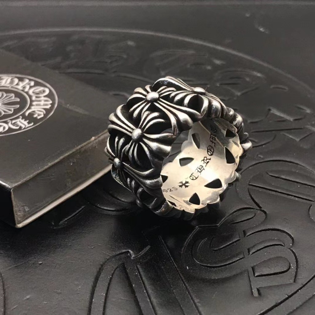 Chrome HEARTS Ring/925 Silver Classic Round Tombstone Pattern Retro ...
