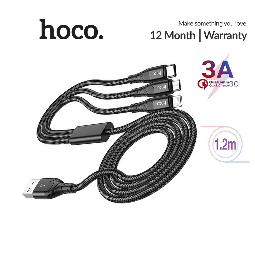 3in1 Hoco DU02 IP / Type-C Mmicro สายชาร ์ จเร ็ ว 3A สายร ่ มทนทานสุด 1.2M ยาว | Shopee Thailand