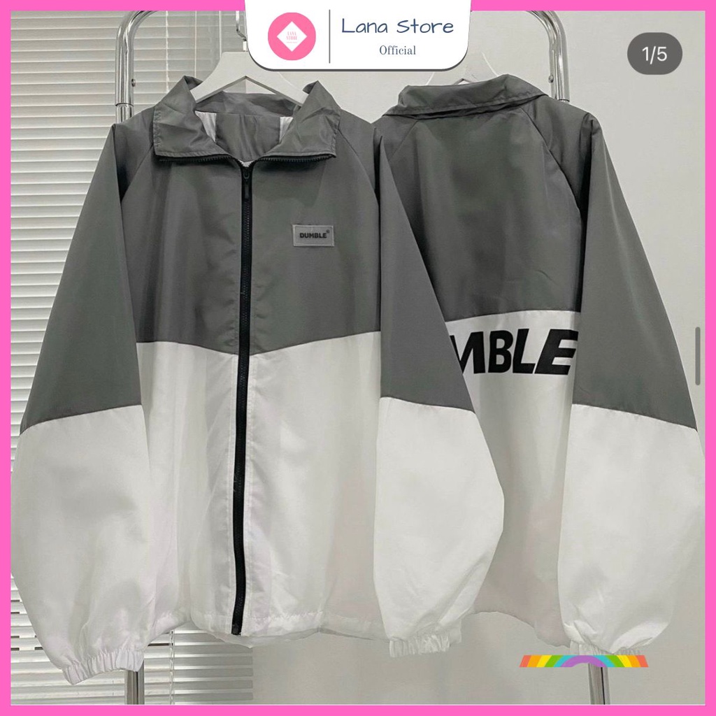 Dumble Logo เสื้อแจ็คเก็ตร่มชูชีพปักลาย Unisex ผ้ากันลม 2 ชั้นแบบหลวม ...