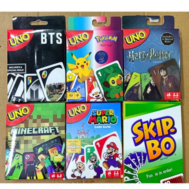 (11 ประเภท) Uno Classic, Wild, Skip Bo, Flip, Phase 10, DOS, BTS, Harry ...