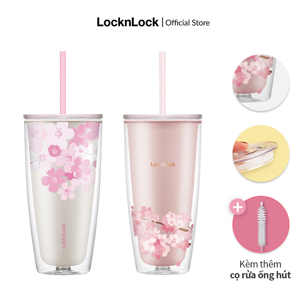 Cherry Blossom แก้วพลาสติก 2 ชั้น พร้อมหลอด Lock&Lock 750ML - HAP509 (สีขาวและชมพู) | Shopee ...