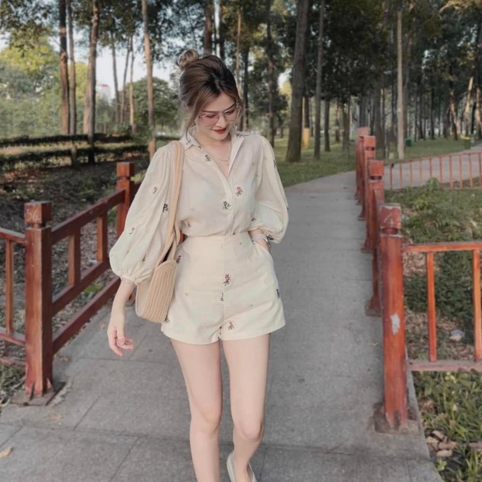 ชุดเสื้อ+กางเกงปักลาย - D0730 TH | Shopee Thailand