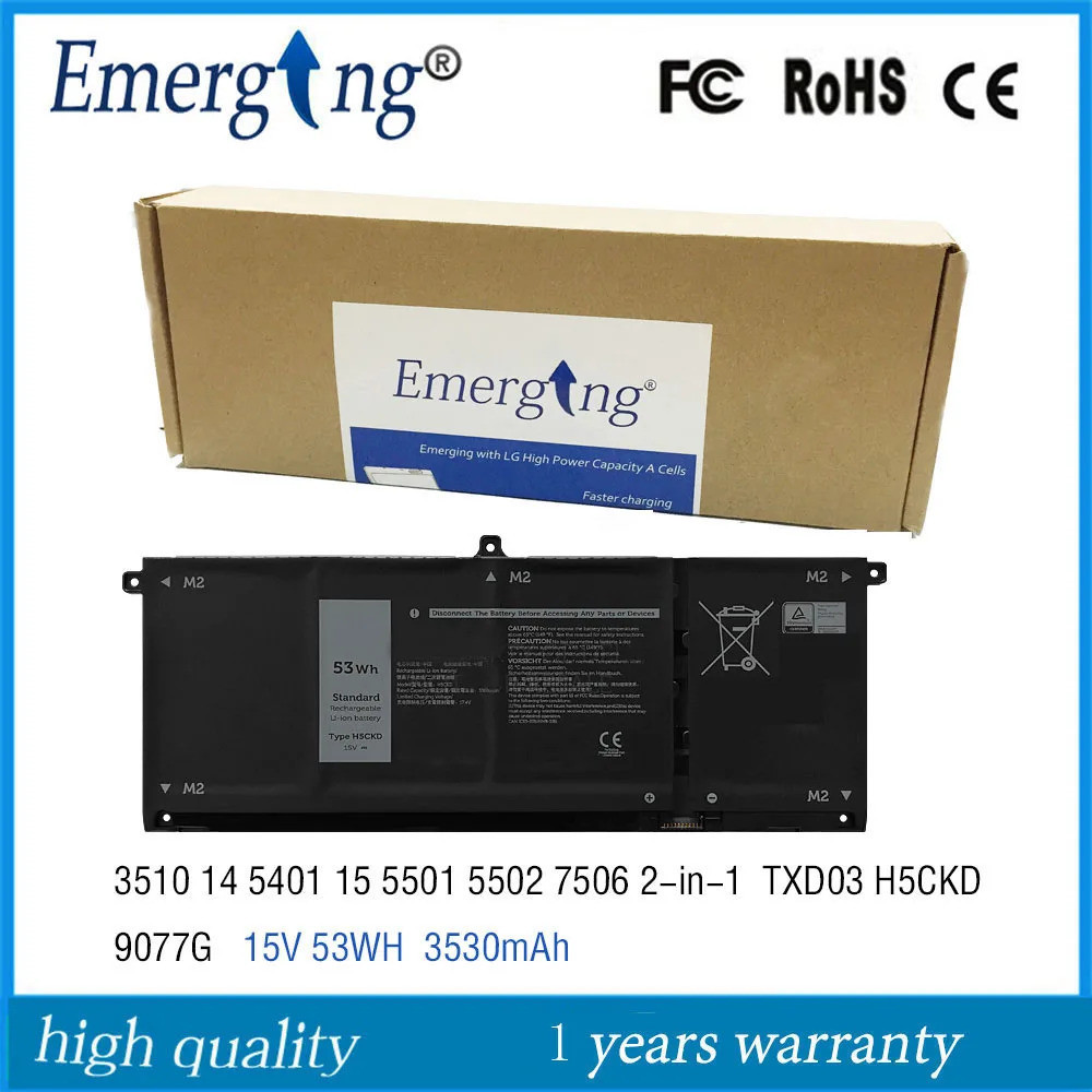 15V 53Wh 3530MAh แบตเตอรี่แล็ปท็อป H5CKD สำหรับ Dell Latitude 3510 ...