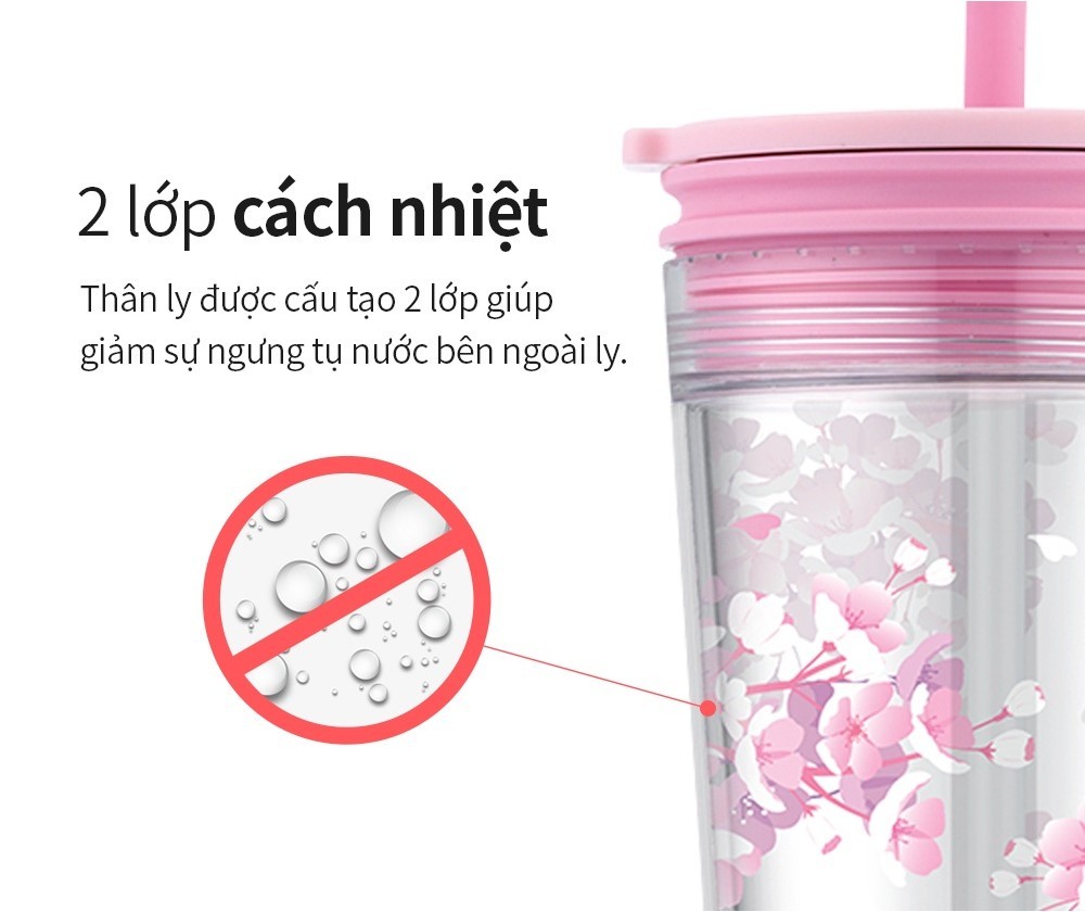 ถ้วยพลาสติกสองชั้นพร้อมหลอด Lock&Lock Bucket แก้วเก็บความเย็น 580ml - 2 สี ชมพู เหลือง - HAP520 ...