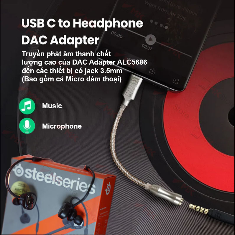 Dac ชิป ALC5686 ดิจิตอล Type C ถึง Analog 3.5 มม. สายแปลงเสียง MKStore ...