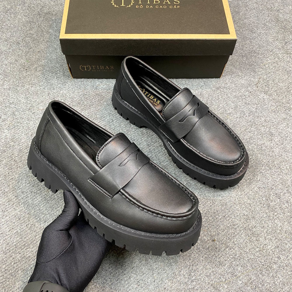 Tibas Chunky Loafer Shoes Full Grain หนังเพิ่มความสูง 5 ซม. CK03 ...