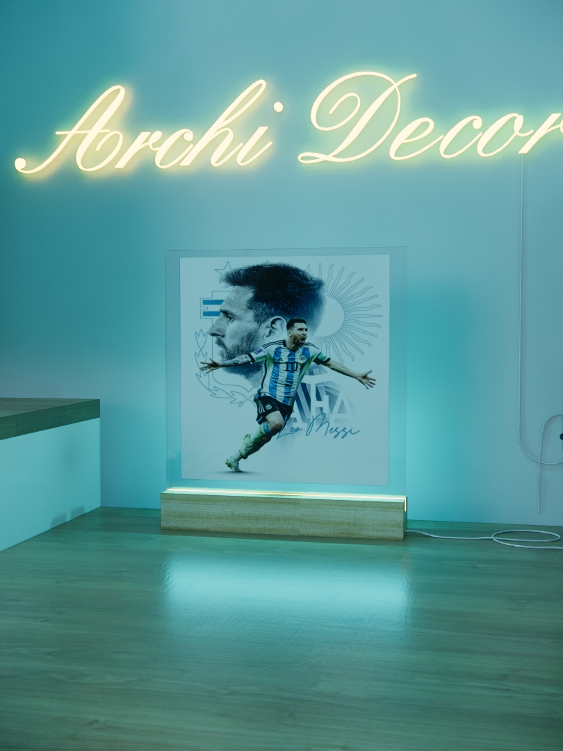 โคมไฟ Led Mica พร้อมภาพของ Lionel Messi ขนาด20*20 8สี 6โหมดกระพริบ ปรับ ...