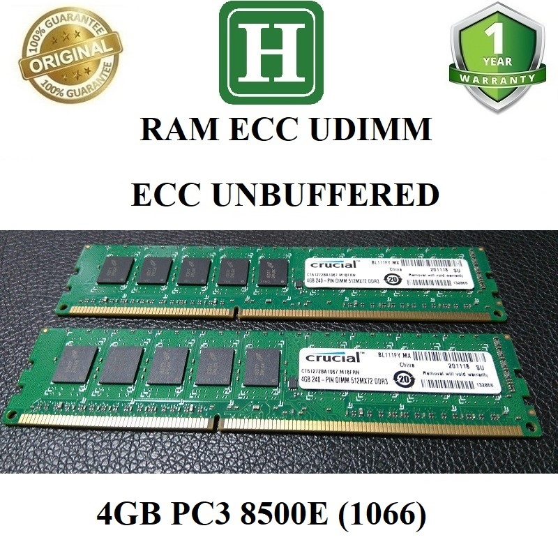 Ecc UDIMM / ECC Unbuffered 4GB DDR3 (PC3) แรมบัส 1066- 8500E ถอด, 1 ปี | Shopee Thailand