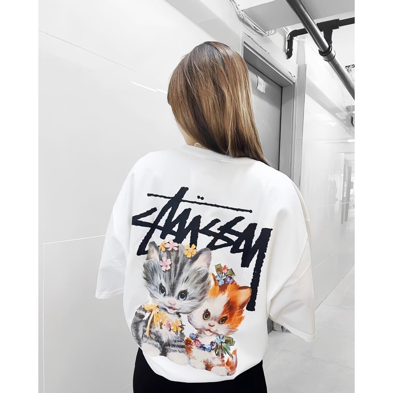 เสื้อยืด Stussy Kitten Cute Cat Couple So Beautiful 100% | Shopee Thailand