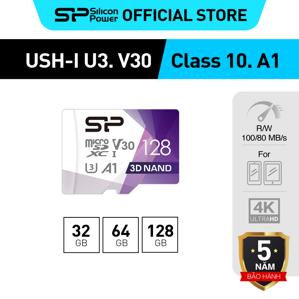 การ์ดหน่วยความจํา Micro SD 32GB/64GB/128GB พลังงานซิลิคอนความเร็วสูง 100MBs Micro SD UHS-I U1/U3 ...