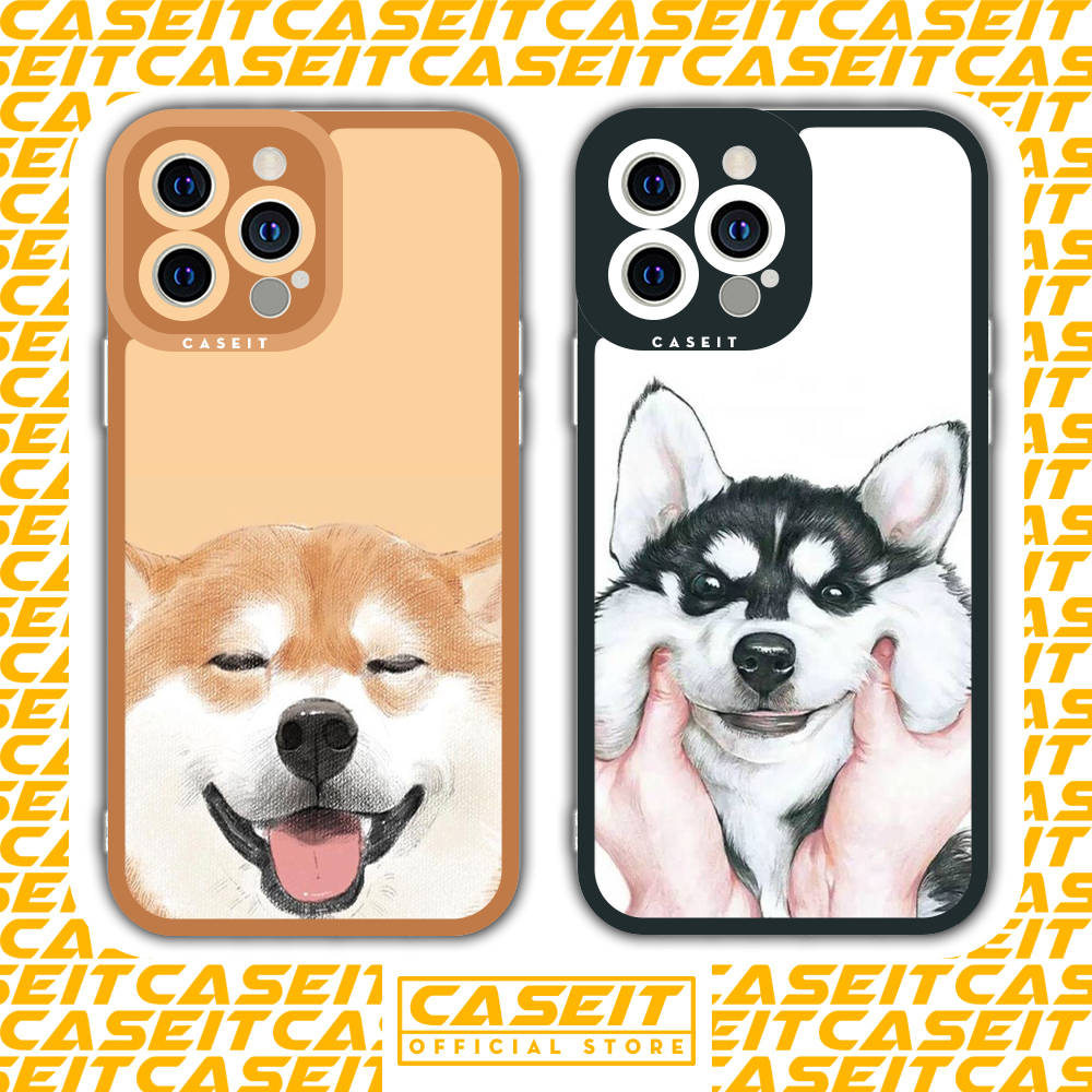 Caseit เคส iphone ขอบสี่เหลี่ยม น่ารัก สุนัขและแมว อะนิเมะ Husky shiba ...