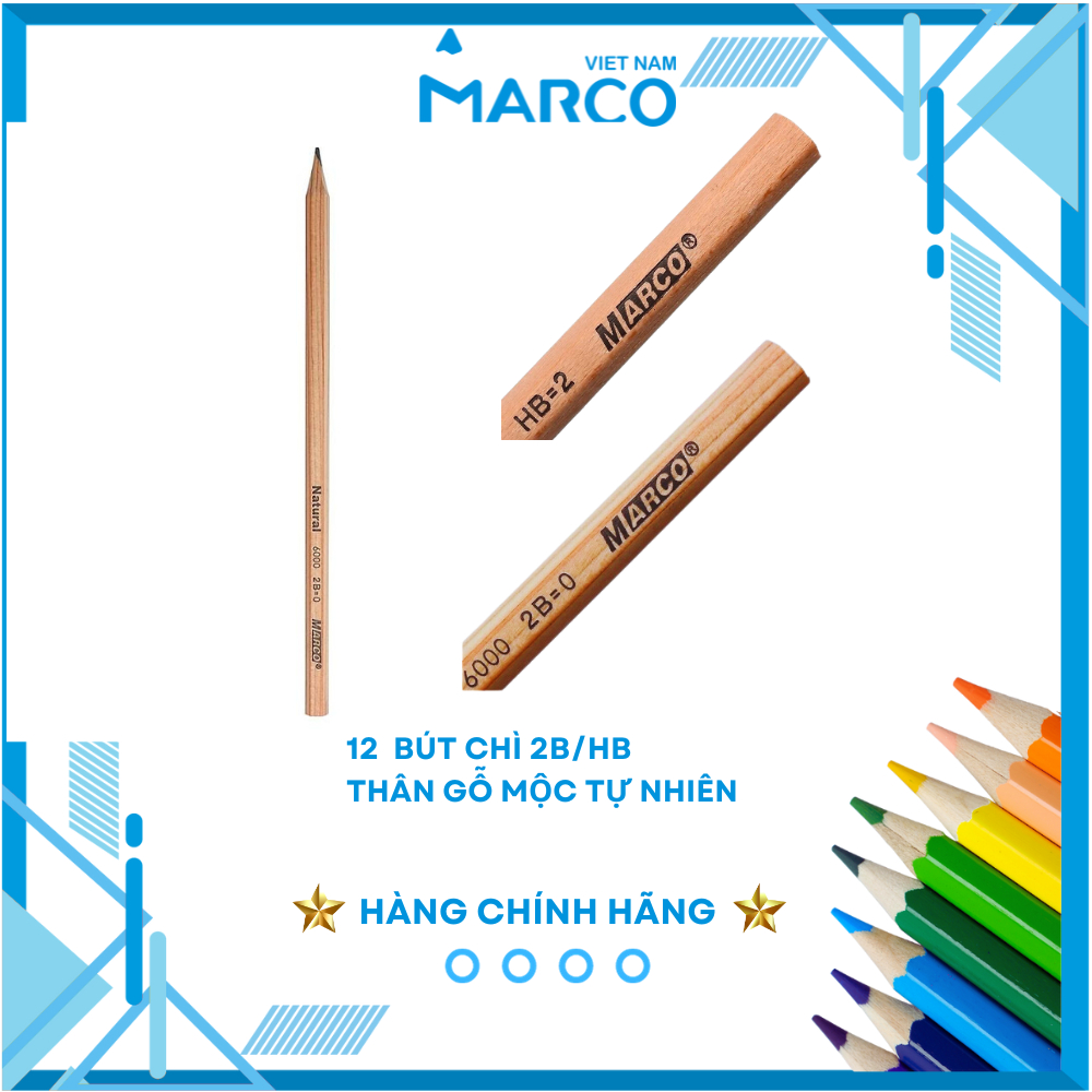 กล่องดินสอ Marco 2B/HB 12 ชิ้นพร้อมตัวไม้ชนบท - ดินสอเหมาะสําหรับการสอบ ...